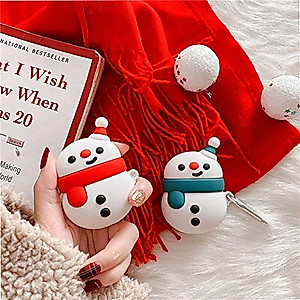 Rertnocnf Compatible with Earbuds Case Airpods 1 & 2, Girls Women 3D Cute Christmas Snowman Soft Silicone Shockproof Wireless Earphone Protector Blue