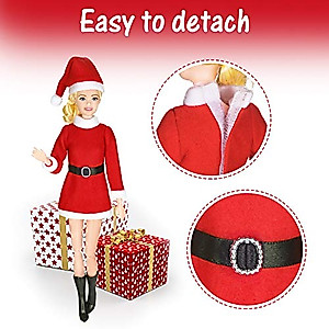 Cholung 6 Sets Christmas Doll Dresses with 2 Pairs Black Boots 11.5 Inch to 12 Inch Doll Christmas Clothes Sets Christmas Doll Dresses Suits for Little Girl