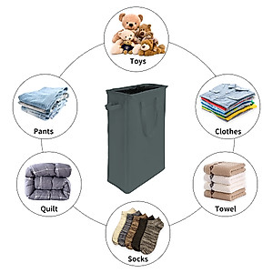 24Inch Slim Large Laundry Basket Collapsible Fabric Laundry Hamper Out Carrying Laundry Bag Tall Thin Dirty Laundry Hamper Basket Home Corner Bin（Grey）