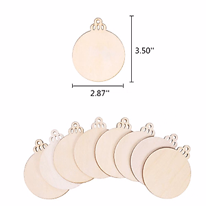 Max Fun 60PCS 3.5" DIY Wooden Christmas Ornaments Unfinished Predrilled Wood Slices Circles for Crafts Round Centerpieces Discs Holiday Hanging Decorations