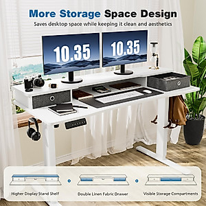 Electric Standing Desk with Double Drawers, 40 x 24 Inch Adjustable Height Sit Stand Up Desk with Storage Shelf for Home Office Computer Table Workstation with Splice Board