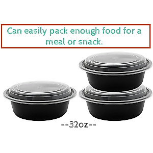 Meal Prep Containers 32oz Plastic Take-Out Container with Lids, 1 Compartment, BPA-Free, Microwave Safe, Food Storage Containers with Lids for Lunch, Salad, Bento Box (50 Pack)