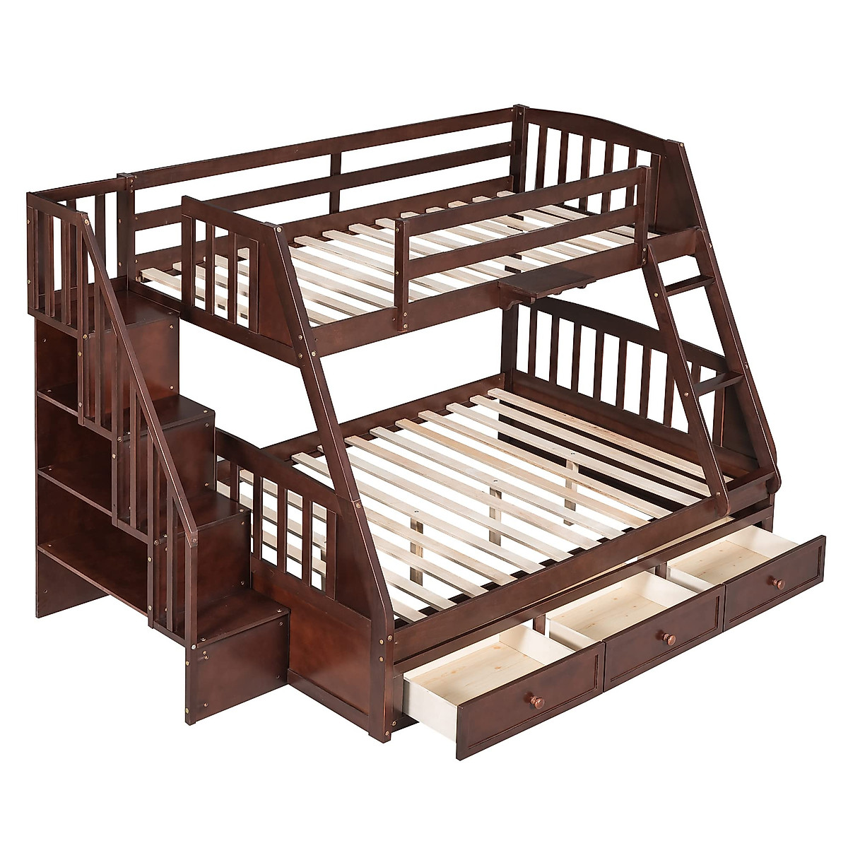 Bellemave Twin Over Full Bunk Bed with Stairs and Storage Drawers, Wood Bunk Bed Frame with Three Drawers and Shelves, Modern Detachable Bunked Frame for Kids Boys Girls Teens, Espresso