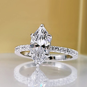 MRENITE Soild 10K/14K/18K Gold 1CT Moissanite Marquise Cut Ring with Cubic Zirconia Marquise Moissanite Ring Jewelry for Women Wedding Anniversary Band (D Color VVS1 Clarity)