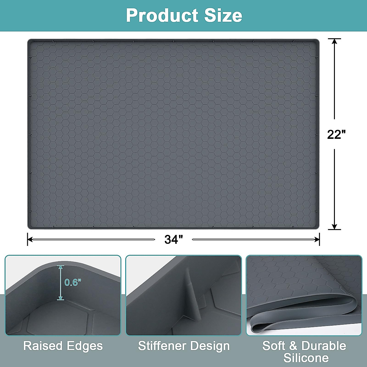 Under Sink Mats for Kitchen Waterproof, Silicone Under Kitchen Sink Mats and Protectors for 34" x 22" Cabinets, Under Sink Tray Organizer, Shelf Liners Cabinet Liner for Kitchen and Bathroom, Gray