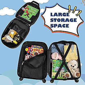 Olakids Kids Luggage Set, 16’’ Carry on Suitcase and 12’’ Travel Backpack with Rolling Spinner Wheels for Boys Girls, 2 Pcs Trolley Case Gift for Children Toddlers (Space Dinosaur)