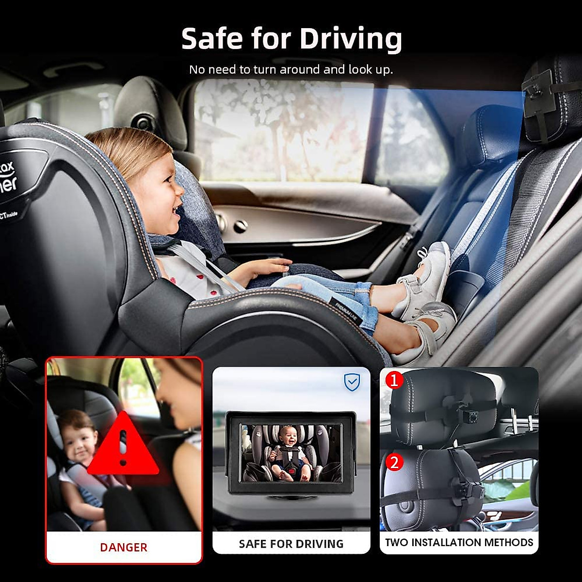 Baby Car Mirror Baby Car Camera 4.3'' HD Baby Car Monitor Baby Mirror for Car Seat Rear Facing with IR light Night Vision Wide View Angle Infant Travel Safety Kit Car Seat Mirror