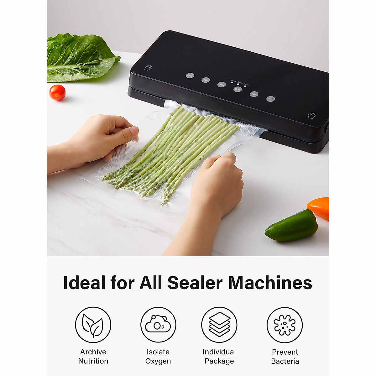 Kootek Vacuum Sealer Bags for Food, 100 Quart 8" x 12" Vacuum Seal Bags, Commercial Grade, BPA Free, Pre Cut Freezer Bags for Food Storage, Meal Prep or Sous Vide