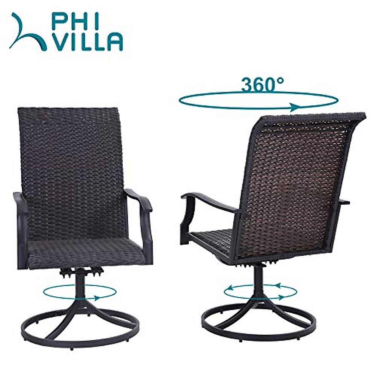 PHI VILLA Outdoor 9 Pieces Wicker Furniture Dining Set Patio Expandable Dining Table Set of 9 Rattan Swivel Dining Chairs for Outdoor Garden Bistro(9 Pieces)