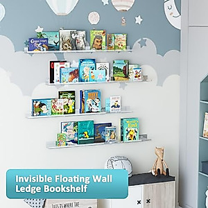 Albumgit 3 Pack Acrylic Wall Shelves, Self-Adhesive 15" Clear Floating Shelf Wall Mount, Invisible Kids Bookshelf, Display Storage Wall Ledge Shelves for Home Decoration and Organization