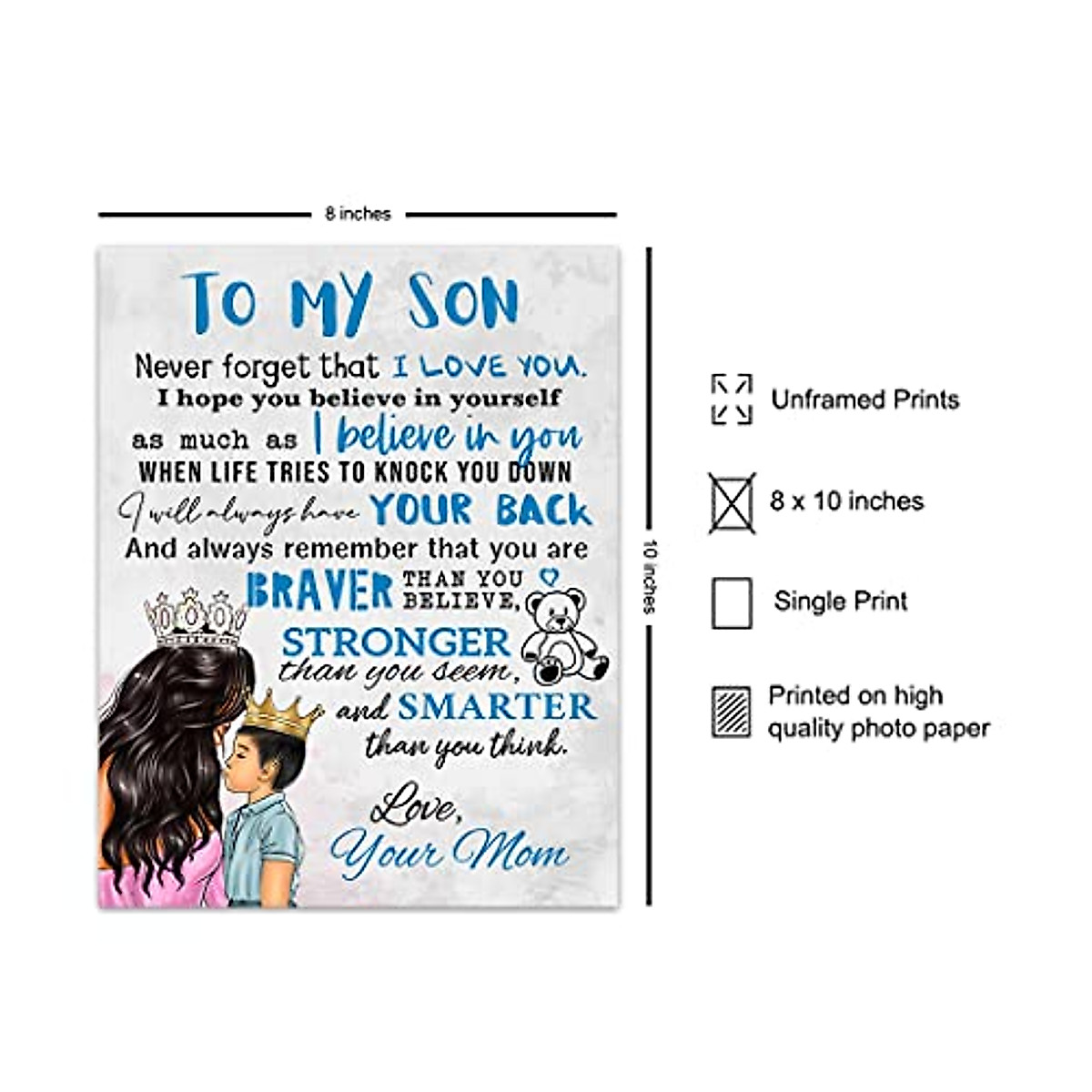 Boy Bedroom Wall Art - To My Son - Mexicans Latinx Gift from Mom Mother - Little Boys Room decoration - Baby shower Gift - Blue Nursery Decor - Kids Infant Toddler Child Family Wall Decor Poster