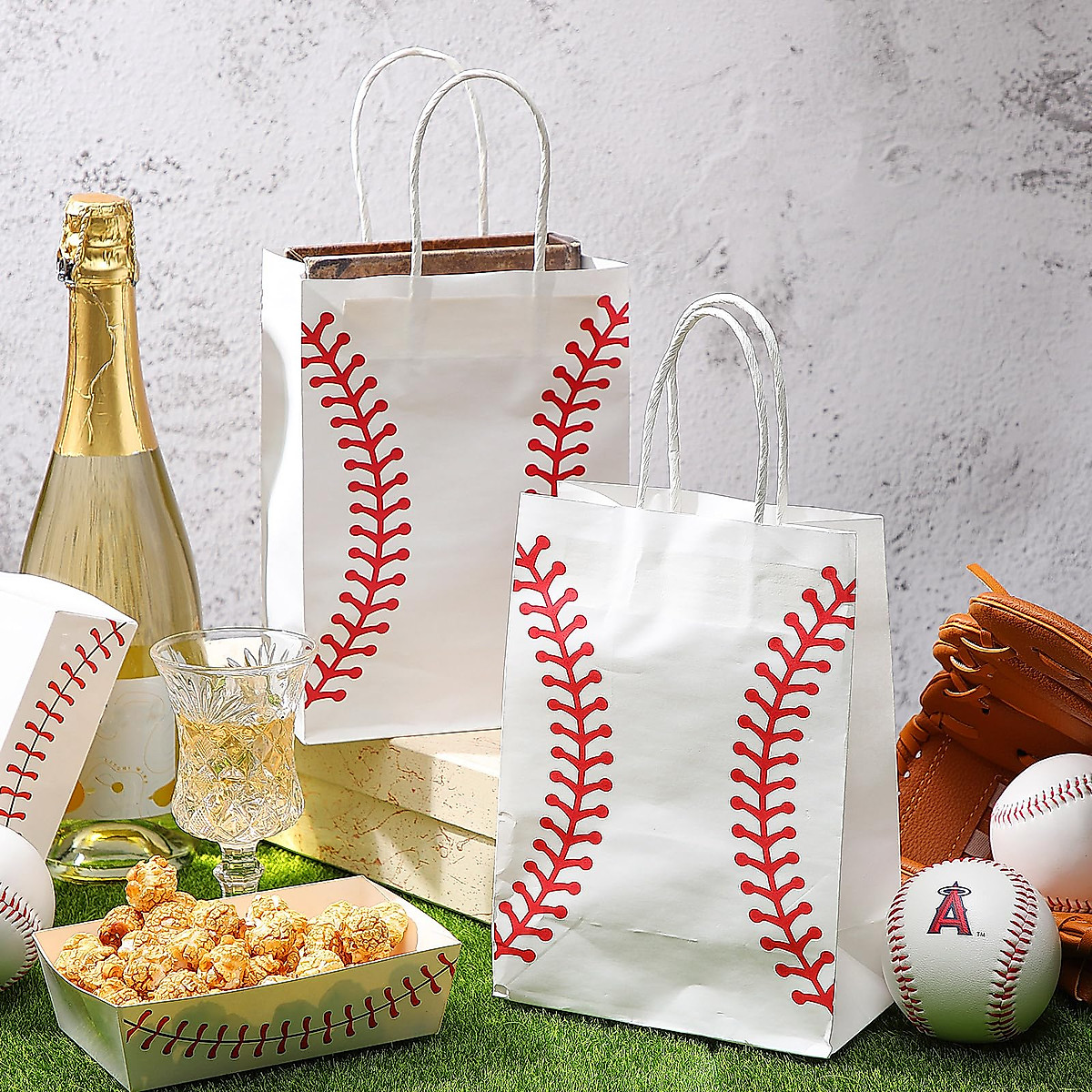 100 Pieces Baseball Paper Gift Bags with Handle Baseball Goody Candy Bags Treat Bags for Baseball Party Favors Birthday Party Gift Wrapping Supplies