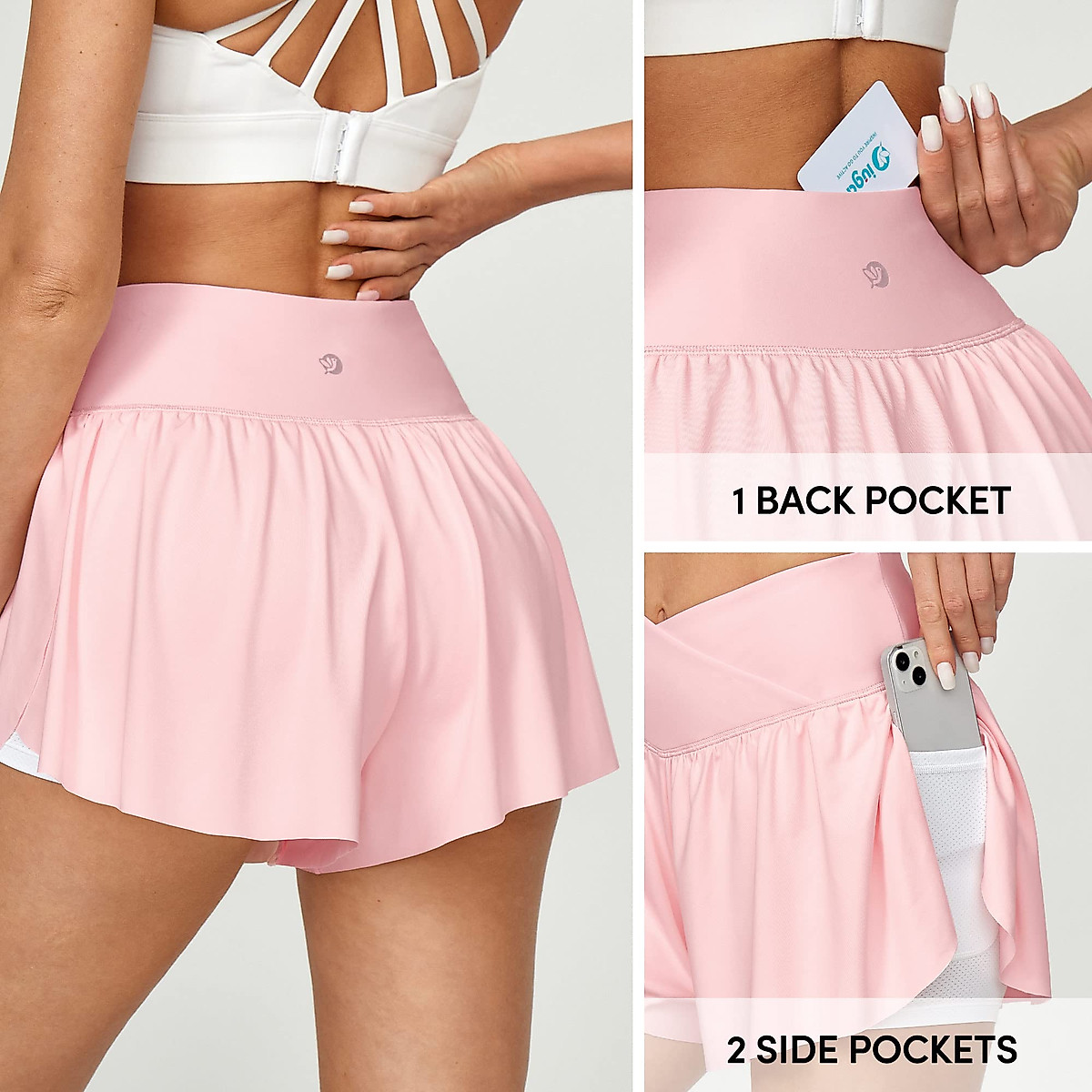 IUGA Athletic Shorts for Women High Waisted Workout Running Shorts Crossover Flowy Butterfly Preppy Clothes Skorts for Woman Light Pink