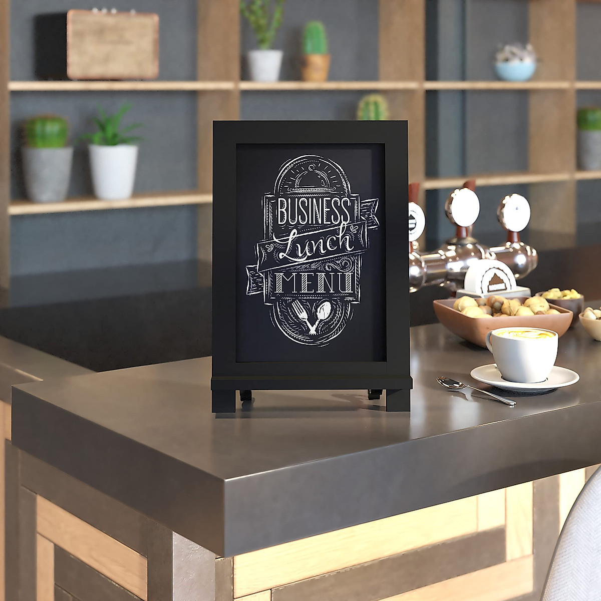 HBCY Creations Black Wooden Tabletop Chalkboard with Legs/Vintage Wedding Table Sign/Small Kitchen Countertop Memo Board/Antique Wooden Frame (9.5” x 14” Inches) (4 - Black)