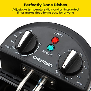 Chefman Deep Fryer with Basket Strainer, 4.5 Liter XL Jumbo Size Adjustable Temperature & Timer, Perfect Chicken, Shrimp, French Fries, Chips & More, Removable Oil Container, Black