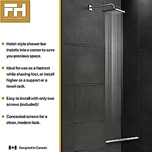 FINSBURY HARDWARE Shower Foot Rest, Corner Shower Bar for Shaving Legs, Wall Mounted Hotel Shower Foot Ledge, Brass Bar Bathroom Foot Step (Satin Nickel)