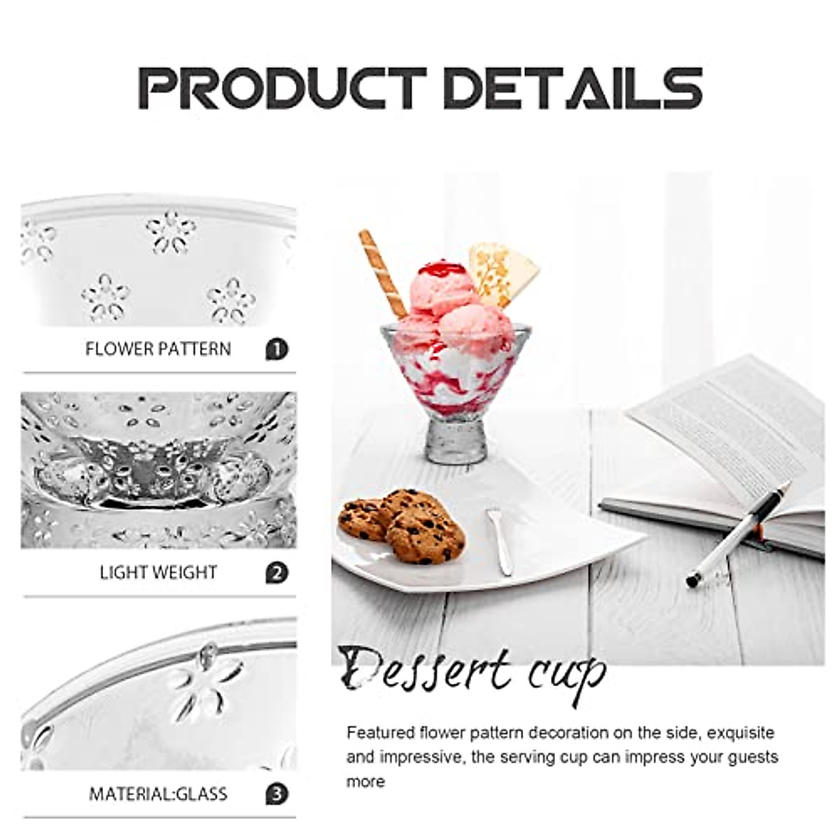 Angoily Glass Dessert Cups Dessert Cups Footed Glass Dessert Bowls Cups Ice Cream Goblets Trifle Tasters Salad Cocktail Glass Appetizer Cups for Pudding Yogurt Cupcake Trifle Bowl