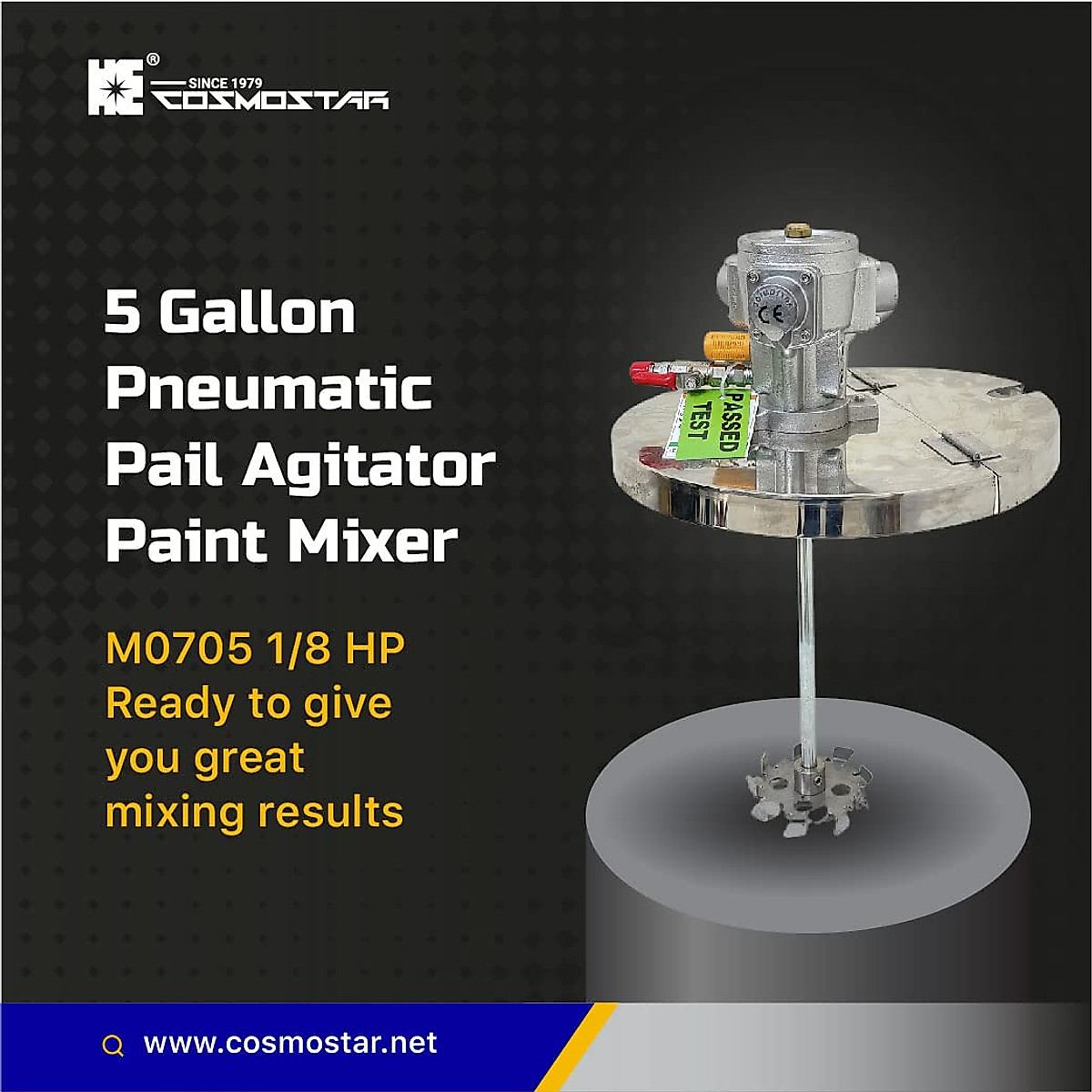 COSMOSTAR 5 Gallon Pneumatic Pail Agitator Paint Mixer | Drum Mixer | Pneumatic Bracket Mixer, Paint Stirring Machine Bracket Air Agitator Paint Mix Tool, Paint Agitator, Paint Mixing Machine