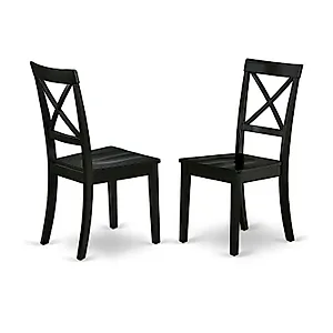 East West Furniture Boston Dining Room Cross Back Solid Wood Seat Chairs, Set of 2, Black