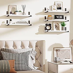 Fixwal Floating Shelves, Width 4.7 Inches Wall Shelves Set of 5, Rustic Wood Wall Storage Shelves for Bedroom, Living Room, Kitchen, Bathroom, Office and Plants (White)