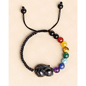 Jewever 7 Chakra Bracelet for Women Fox Black Obsidian Crystals and Gemstones Braided Rope Natural Stone Yoga Meditation Beads Bangle