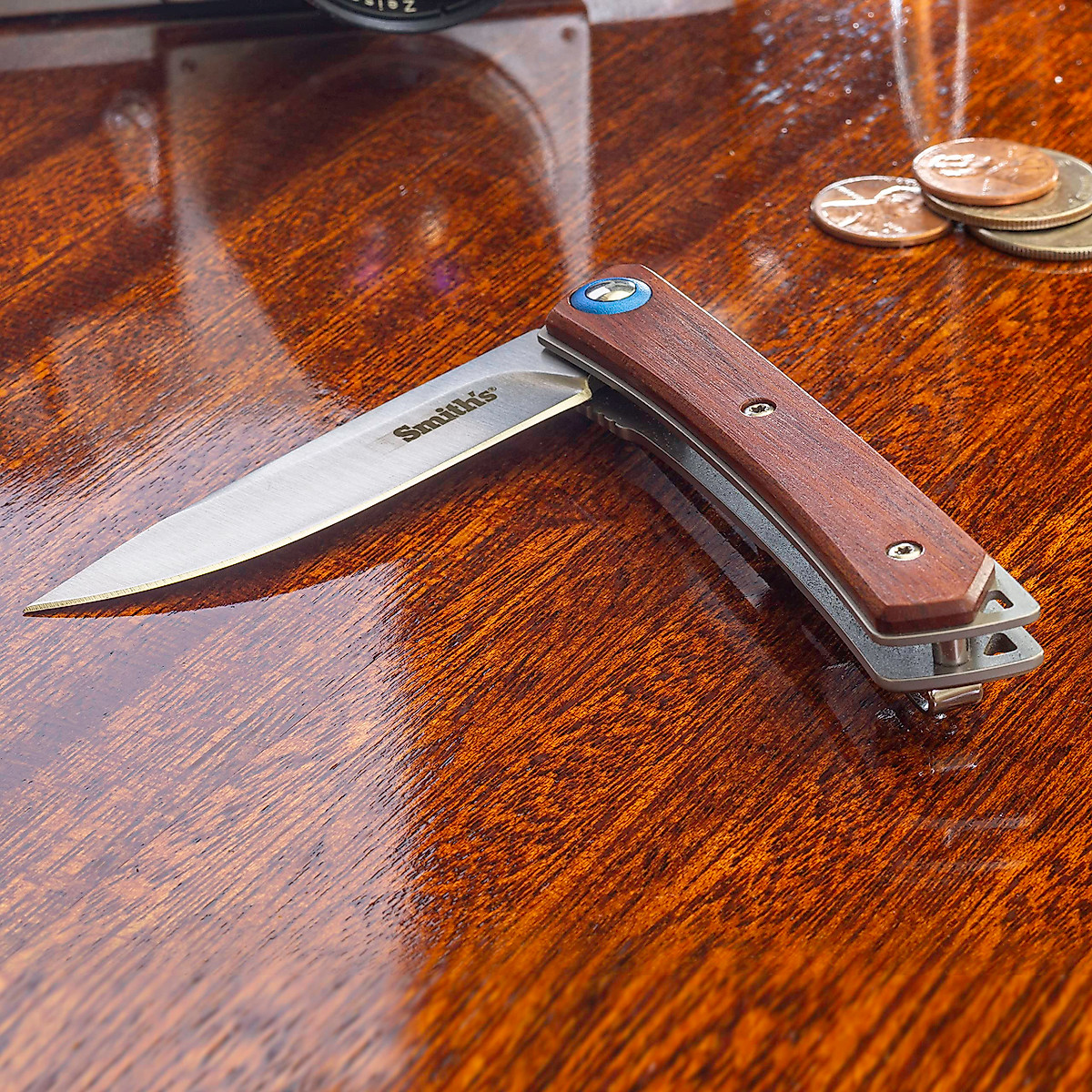 Smith's 51304 Ecesis Pocketknife – 3.00" Stainless Steel Blade – Natural Wood Handle – Slim Design – Flip Open – Pocket Clip – Everyday Carry – Gift for Men – Frame Lock Straight Edge Blade