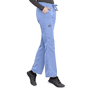 Cherokee Women's Low Rise Drawstring Cargo Scrub Pant, Ciel, Large