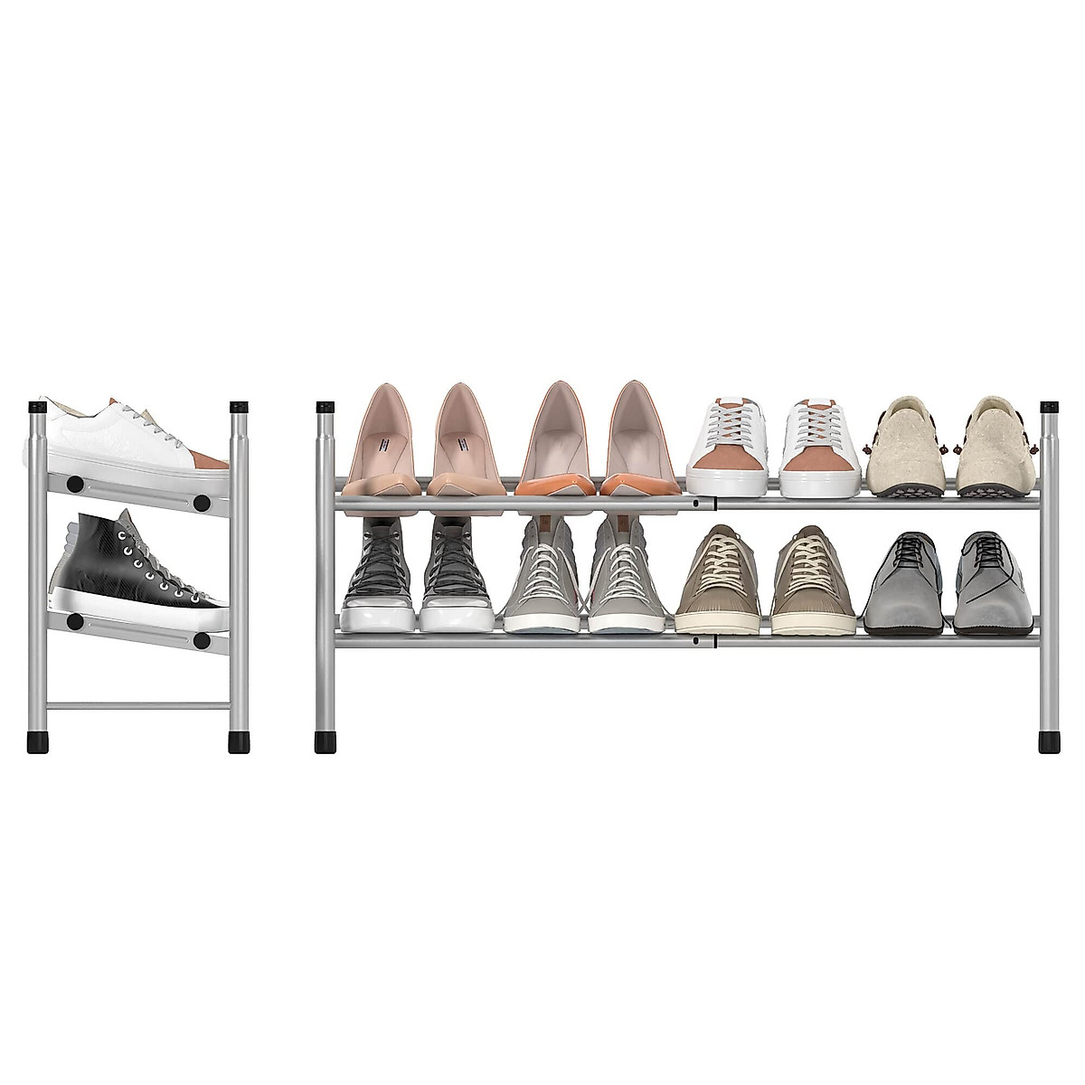 TZAMLI 2-Tier Freestanding Shoe Rack Metal Iron of Expandable and Adjustable Shoes Organizer, Stackable Shoe Shelf for Closet Entryway Doorway (Silver Gray, 2-Tier-Small)