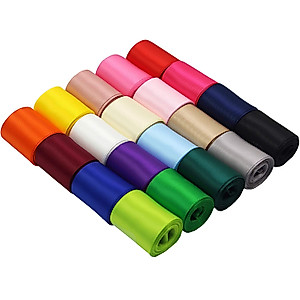 1-1/2 Inch Wide Solid Color Double Sided Polyester Satin Ribbon 20 Colors X 2 Yard Each Total 40 Yds Per Package