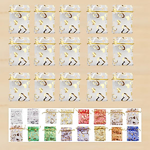 QIANHAILIZZ 100 Pack 2.8 x 3.5 Inch Flower Heart Organza Jewelry Gift Pouch Candy Pouch Drawstring Wedding Favor Bags B511S (white gold heart)