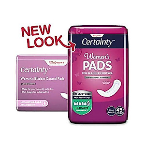Walgreens Certainty Women's Bladder Control Pads Long Length Made for Your Naturally Soft Skin Thin Design for a Discreet fit 45 Pads
