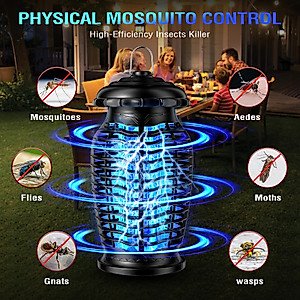 Bug Zapper Outdoor/Indoor, 4200V High Powered Electric Mosquito Zappers Killer, Waterproof Insect Fly Swatter Zapper Mosquito Trap, Fly Traps, Insect Killer for Home,Garden,Backyard, Camping, Black