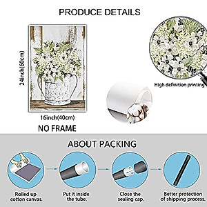 Rustic Floral Wall Art Country Bathroom Wall Decor Farmhouse Style Poster White Flower Canvas Prints Jar Flower Wall Art Home Decor for Bathroom Bedroom Living Room 16x24 Inch No Frame