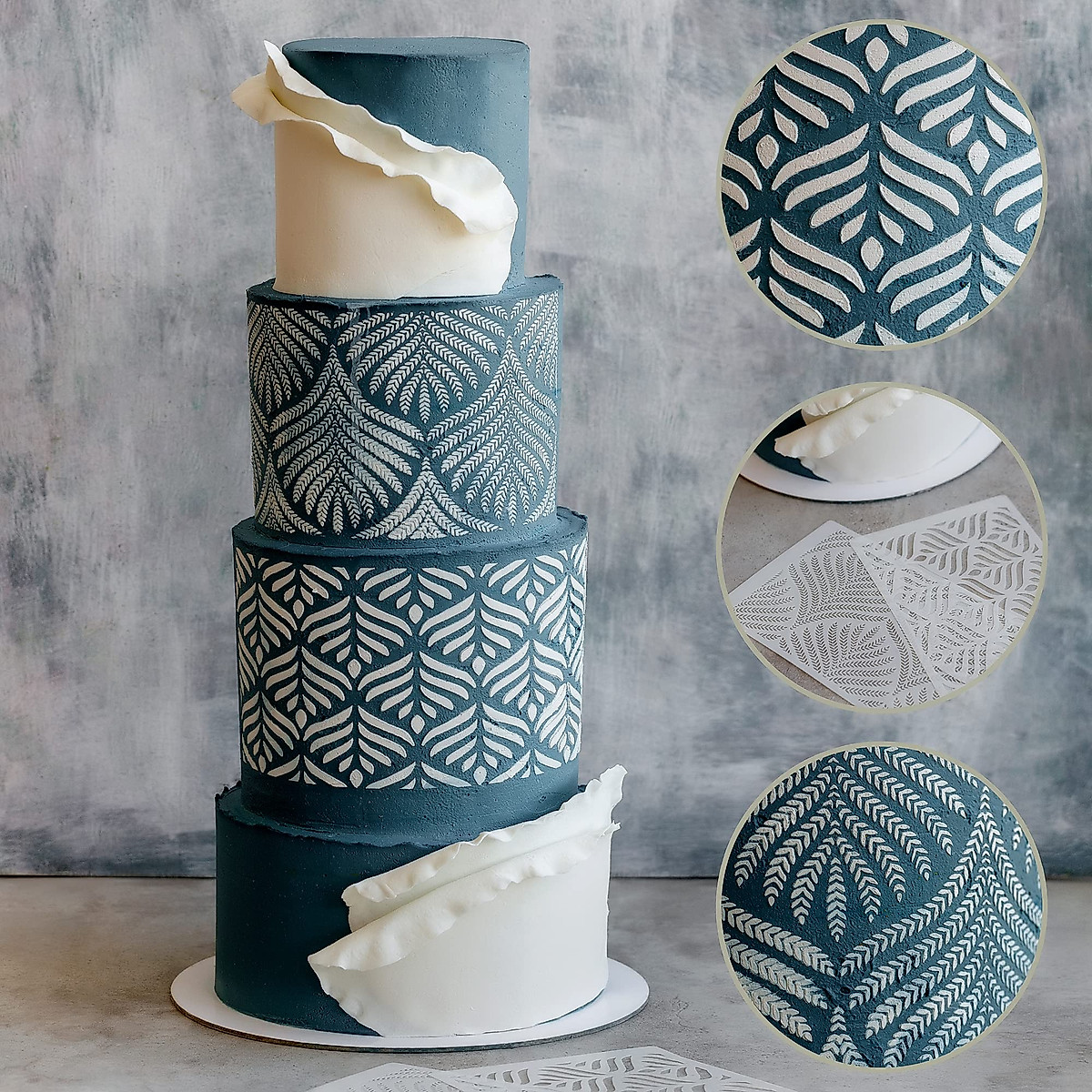 18 PCS Cake Stencils Set - Templates with Scraper and 50 Pins for Decorating Dessert Baking Buttercream Icing Molds Lace Mermaid- Mesh Floral Reusable Spray Fondant Cookie Wedding