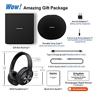 Srhythm NC85 Dynamic Hybrid Noise Canceling Headphones Bluetooth Wireless Over The Ear with HD Sound,Quick Charge,Ultra-Long Playtime,Multi-Modes Switchover
