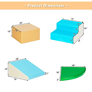 Costzon Climb and Crawl Foam Play Set, 4-Piece Soft Toddler Corner Climber Indoor Active Play Structure for Babies & Toddlers, Great for Climbing, Sliding and Physical Activity (Blue + Green + Coffee)
