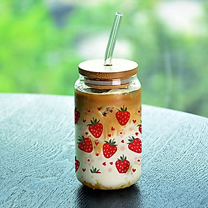 Strawberries UV DTF Cup Wrap Transfer Sticker for Glass Coffee Cups Fruits Theme Rub on Transfer Decals DIY Waterproof Clear Film Transfer Paper Mug Stickers for Crafting Stickers and Sticker Machines