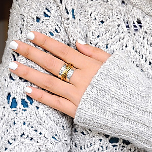 Boho-Magic 925 Sterling Silver Band Ring for Women with Brass Wrap Wide Statement Ring (11)