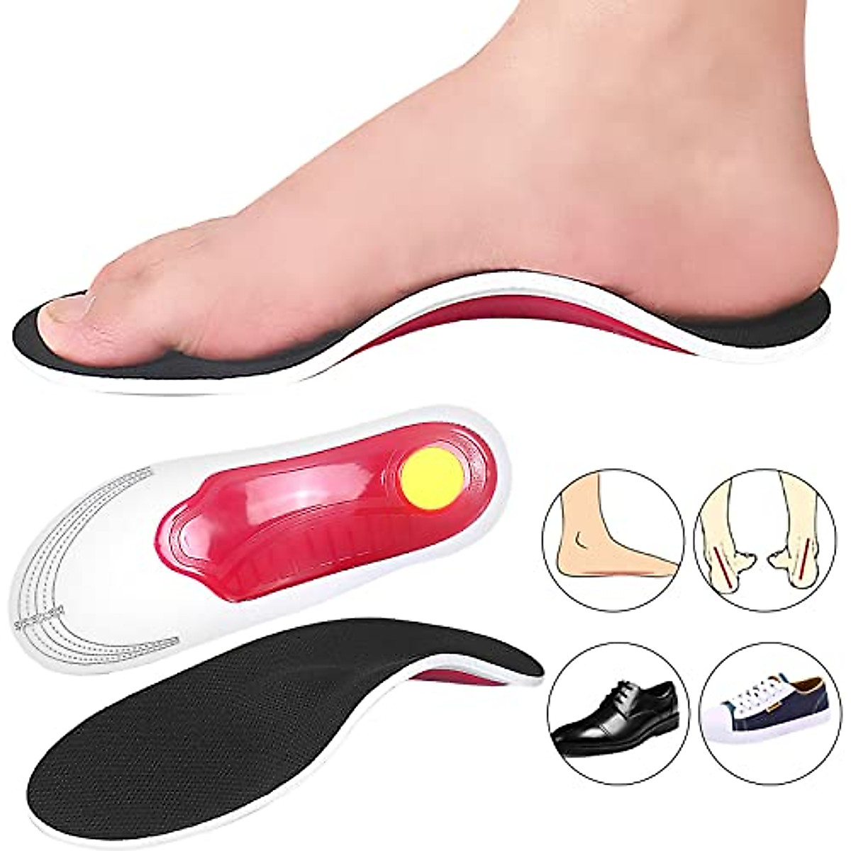 Arch Support Foot Insoles Orthotic Insole High Arch Foot Support Soft Functional Insoles, Insert For Severe Flat Feet Cotton Moisturizing Socks (L, L)
