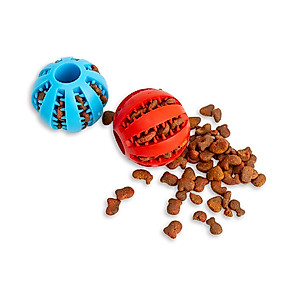 Indestructible Rubber Dog Ball- Two Pack Red and Blue - Interactive Treat Holder for Extreme Chewers - Durable Dog Toy