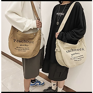 Vintage Grunge Tote Bag with Zipper Hobo Bags for Women Canvas Crossbody Tote Y2k Aesthetic Hippie Bag Fairycore Clothes (Beige)