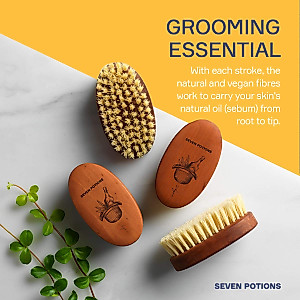 Seven Potions Vegan Beard Brush for Men — 100% Sisal Plant Fibre & Pear Wood — Firm Bristles to Gently Tame/Soften/Exfoliate – 100% Natural, Non-Synthetic