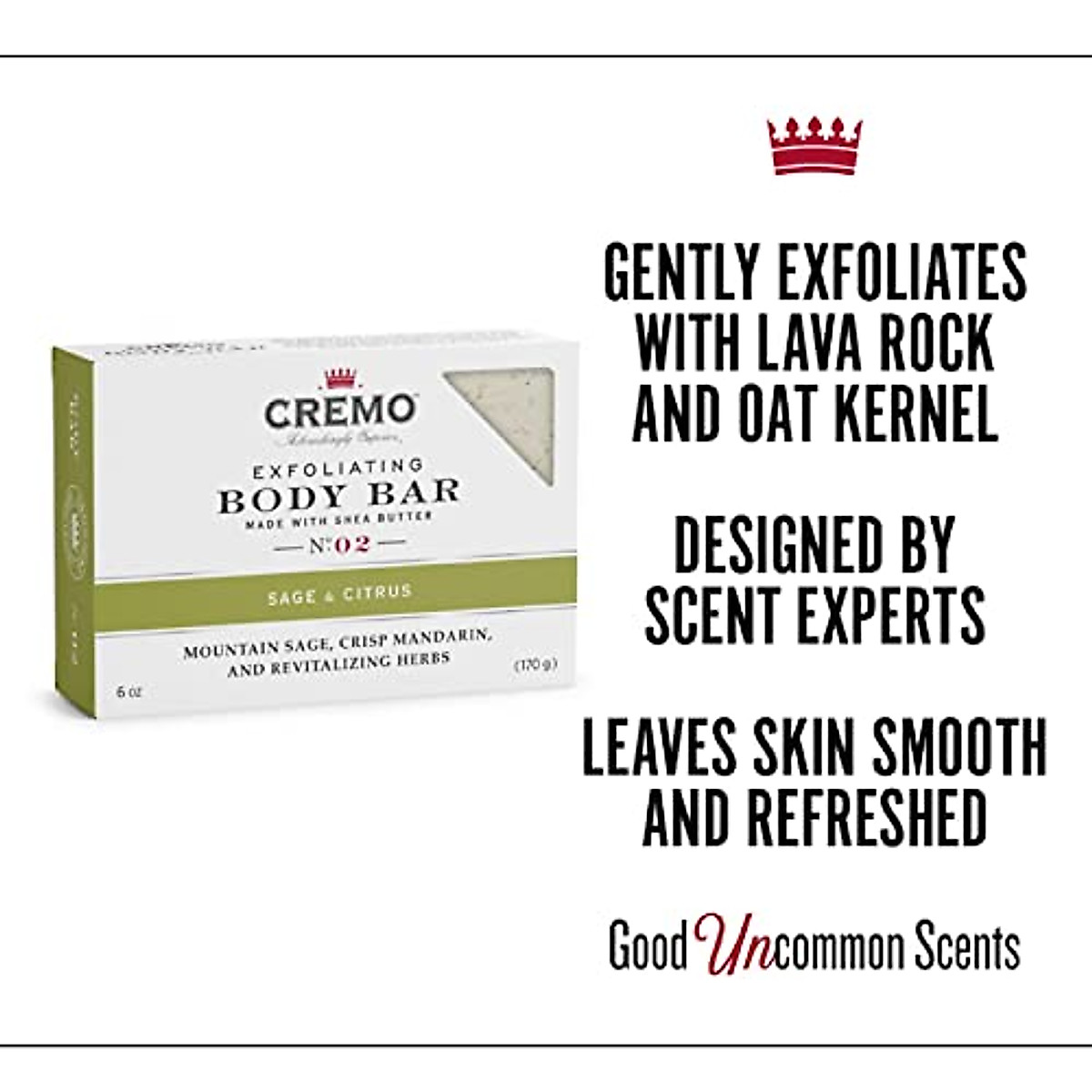 Cremo Exfoliating Body Bars Sage & Citrus - A Combination of Lava Rock and Oat Kernel Gently Polishes While Shea Butter Leaves Your Skin Feeling Smooth and Healthy (Pack of 3)
