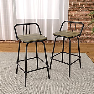 Bar Stools, Swivel Counter Stools Set of 2 - Vintage Industrial Farmhouse Swivel Bar Stool-Swivel Kitchen Dining Room Counter Bar High Chair, Brown