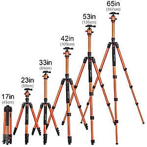 MACTREM 67" Camera Tripod, DSLR Tripod Heavy Duty for Travel, 360 ° Ball Head Professional Aluminum Tripod & Monopod with Carry Bag Compatible with Canon Nikon Binoculars Laser Telescope (Yellow)