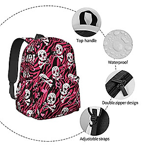 KiuLoam 17 Inch Backpack Pink Zebra Star Skull Laptop Backpack Shoulder Bag School Bookbag Casual Daypack