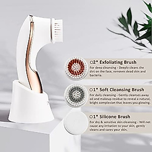 Facial Cleansing Brush, Electric Face Brush Scrubber Rechargeable Facial Exfoliator IPX-7 Waterproof Spin Cleanser Rotating Spa Machine for Exfoliating, Massaging and Deep Cleansing with 4 Brush Heads