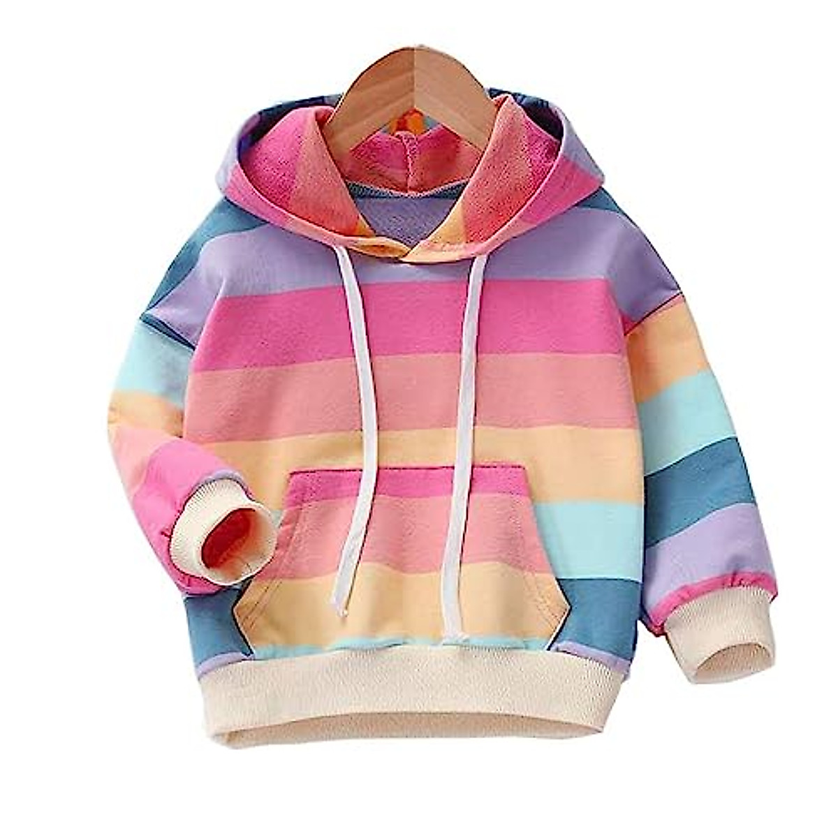 DUBASAM Kids Baby Girl Rainbow color matching Hooded Sweatshirt Tops Casual Hoodie with Pocket Fall Winter (Rainbow, 2-3T)