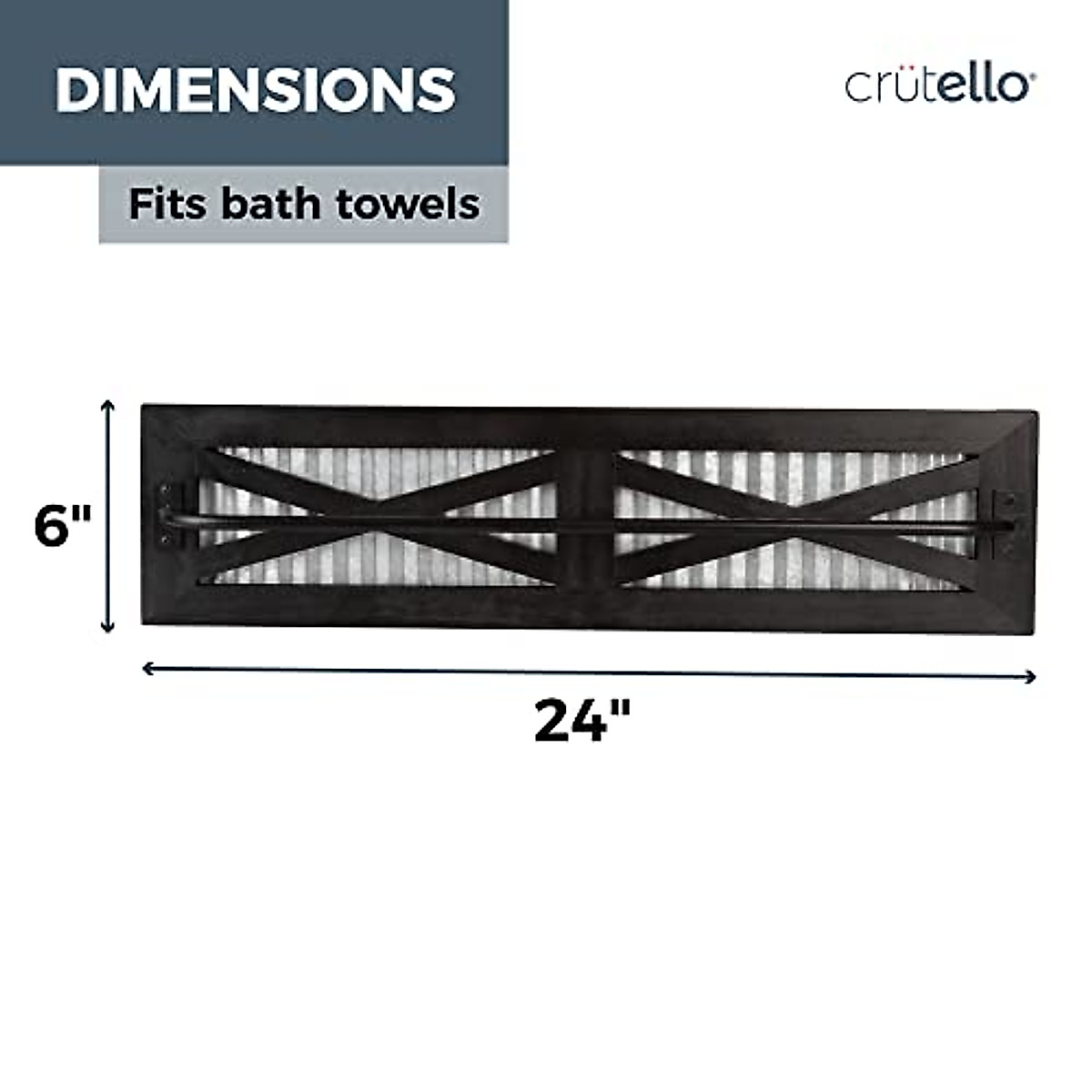 Crutello Rustic Towel Bar with Galvanized Backing for Bathrooms, 24x6 Inches - Wall Mounted Towel Rack Black Wood & Black Metal Bar, Farmhouse Decor
