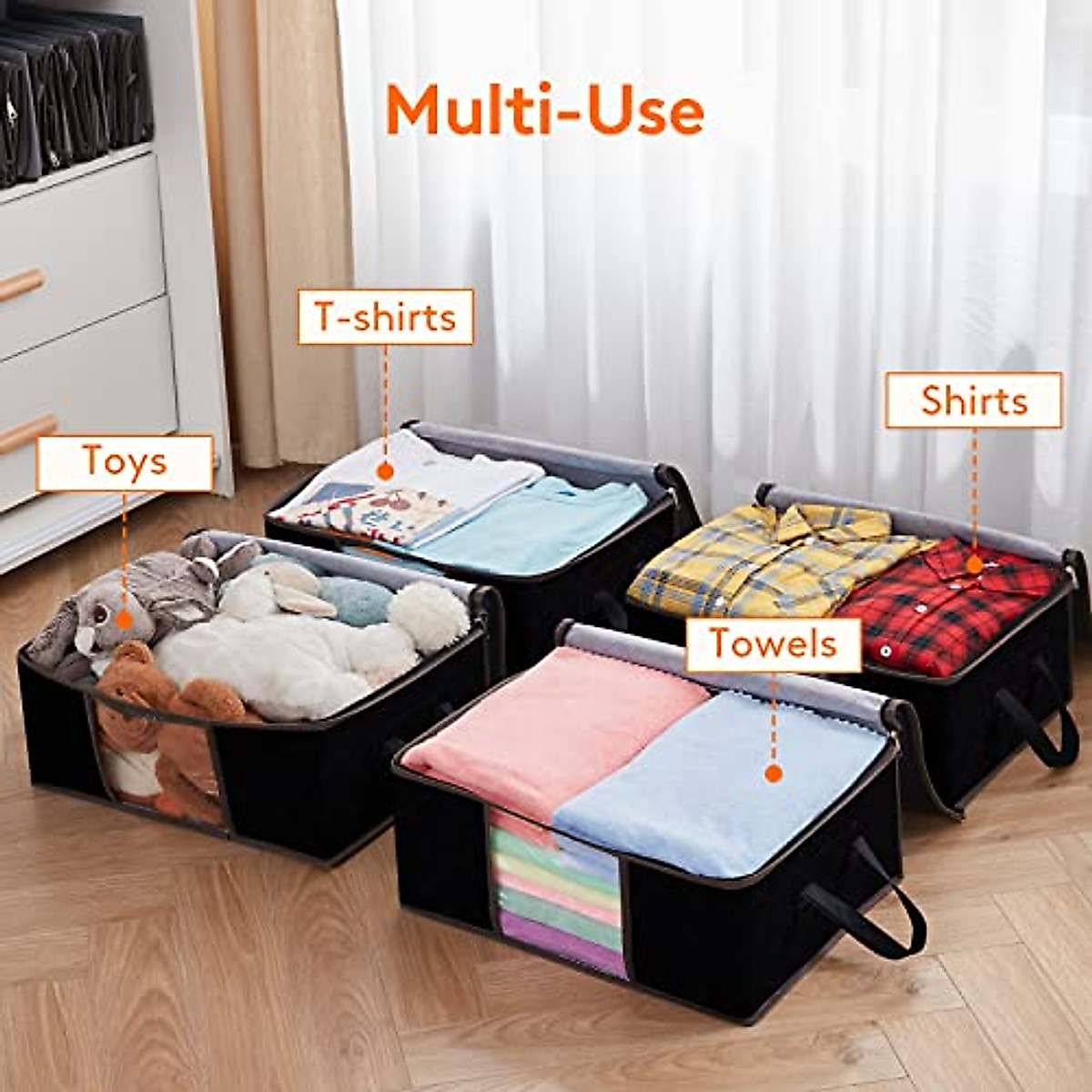Lifewit 8 Pack 35L Clothes Storage Bag, Bundle with 4 Pack 90L Clothes Storage Bag Organizer, Black